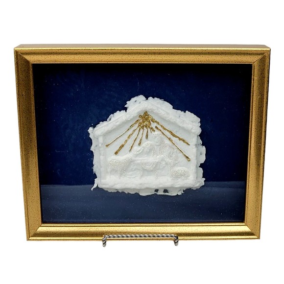 Handmade | Art | Framed Embossed Pressed Paper Art Cotton Pulp Nativity ...